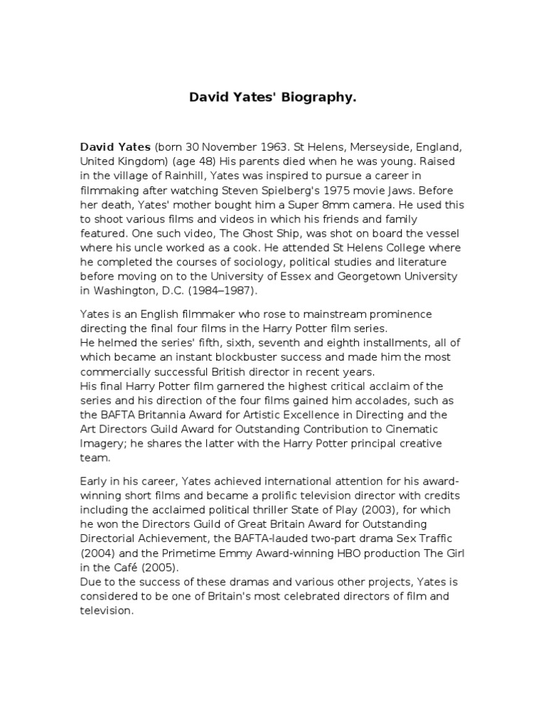 David Yates: Acclaimed English Filmmaker | PDF