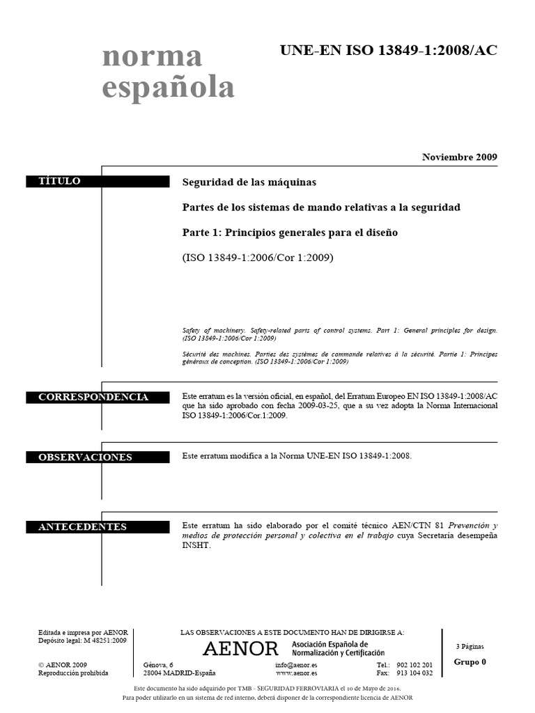 Correcciones a la norma ISO 13849-1 | PDF | Organización internacional ...