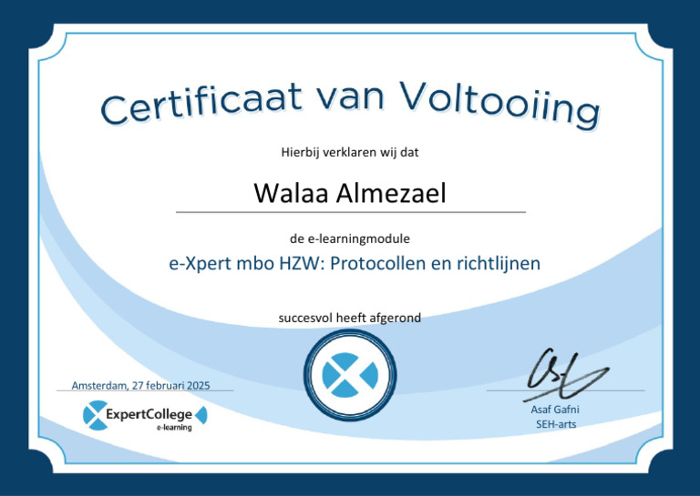 Certificaat E-Xpert Mbo HZW - Protocollen en Richtlijnen | PDF