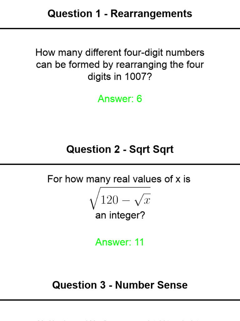 MATHLETES1 Prelims QUESTIONS | PDF | Numbers | Percentage