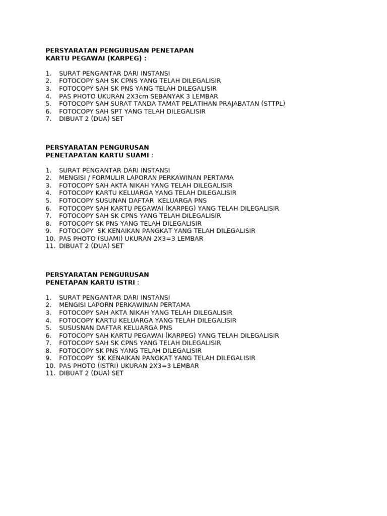 Persyaratan Pengurusan Karpeg, Karis, Karsu-1 | PDF