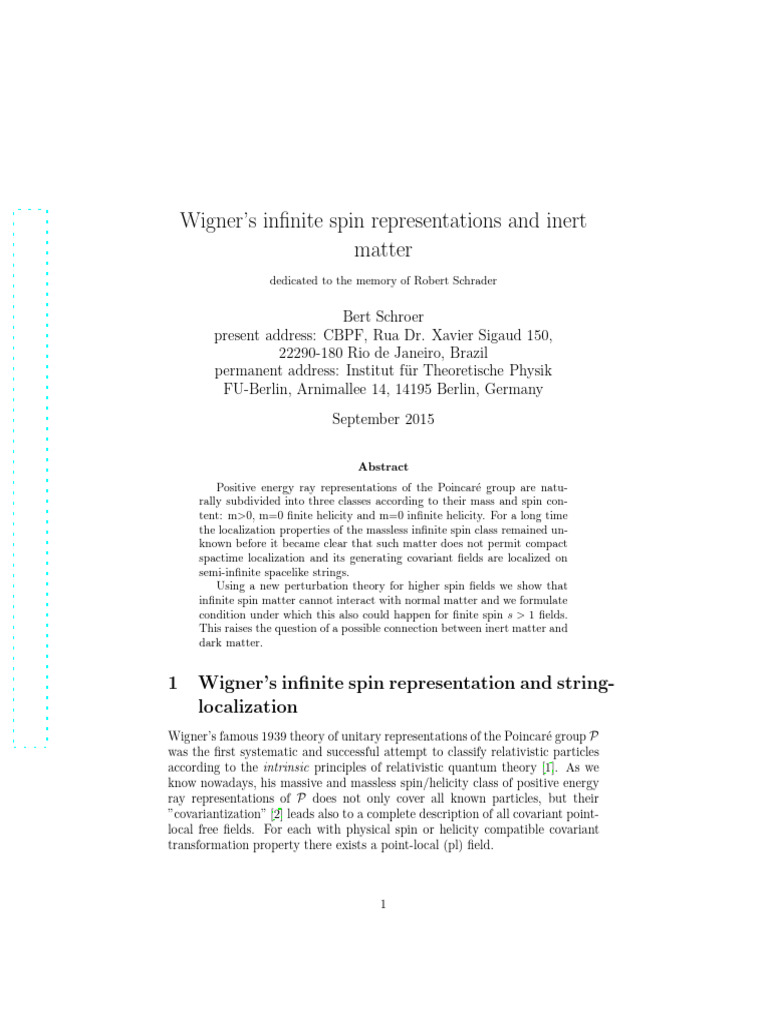 Wigner's Infinite Spin Representations and Inert Matter | PDF | Spin ...