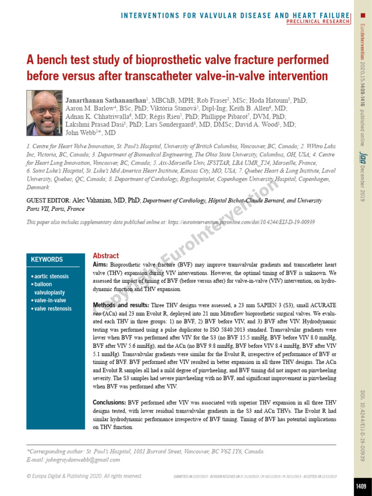 Bioprosthetic Valve Fracture Performed Before Versus After Valve in ...