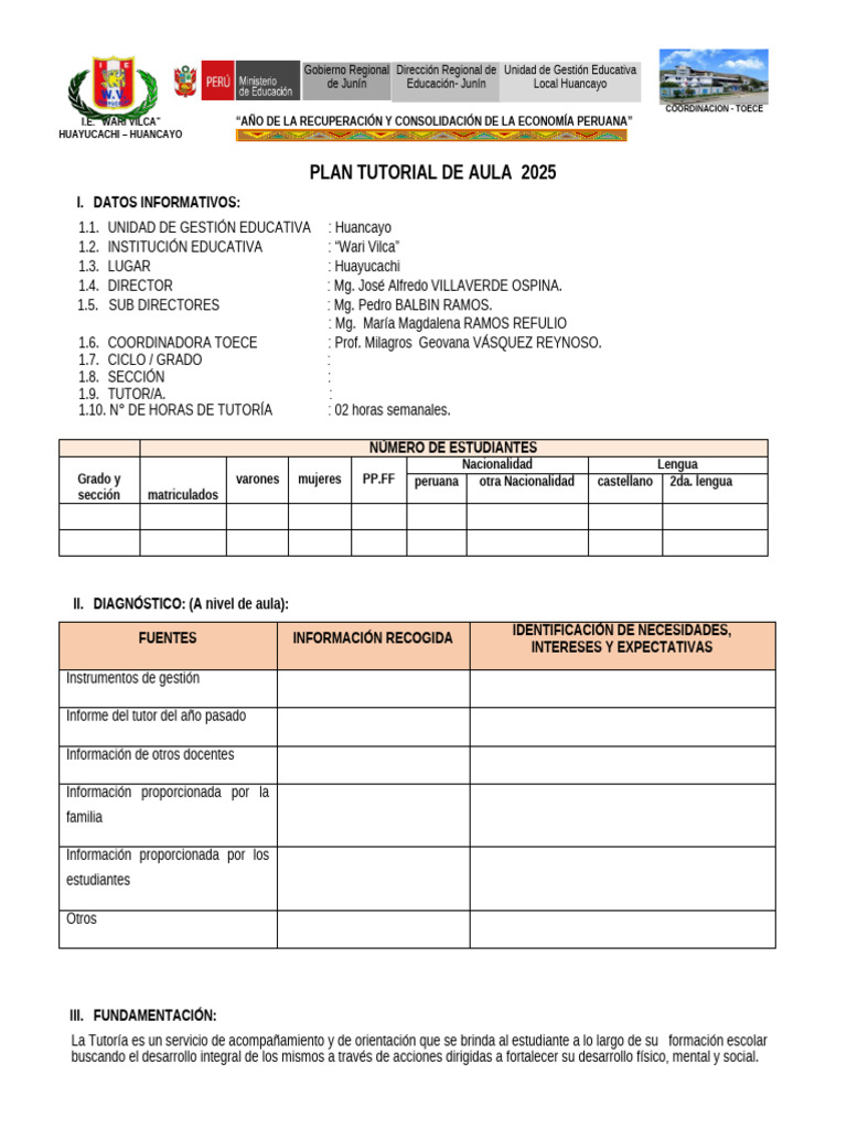 Plan de Aula - Tutoria 2025 | PDF | Evaluación | Maestros