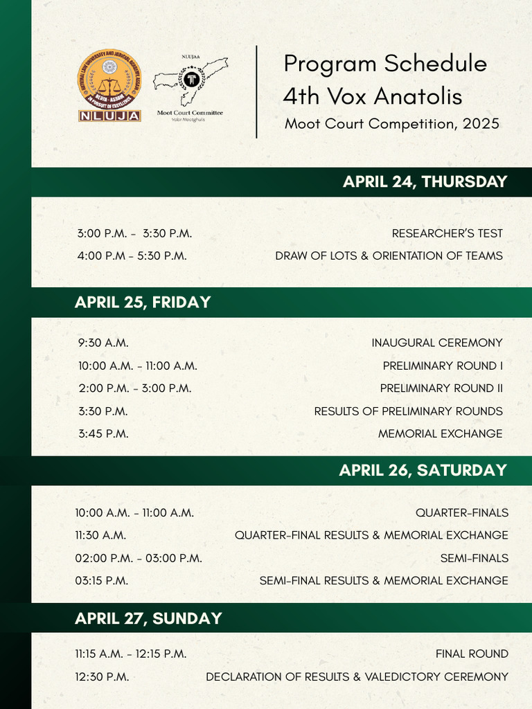 Program Schedule - 4th Vox Anatolis Moot Court Competition | PDF