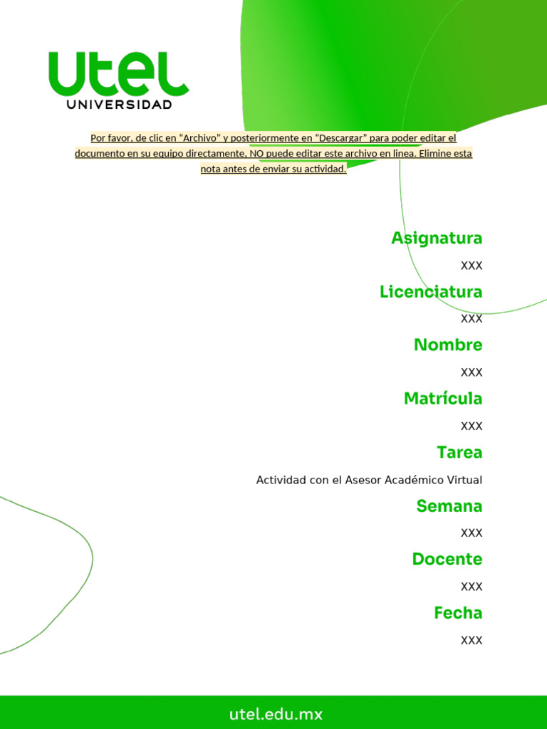 Formato Utel (Plus) para La Entrega de Actividades | PDF