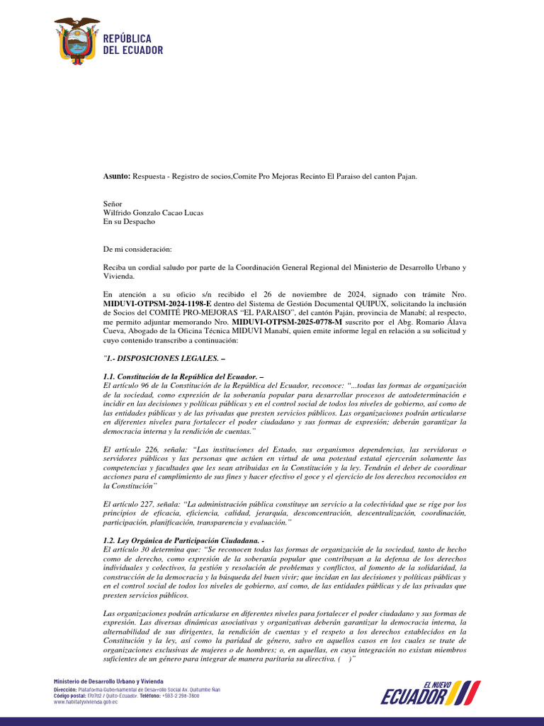 MIDUVI-CZ4-M-2025-0233-O | PDF | Regulación | Responsabilidad