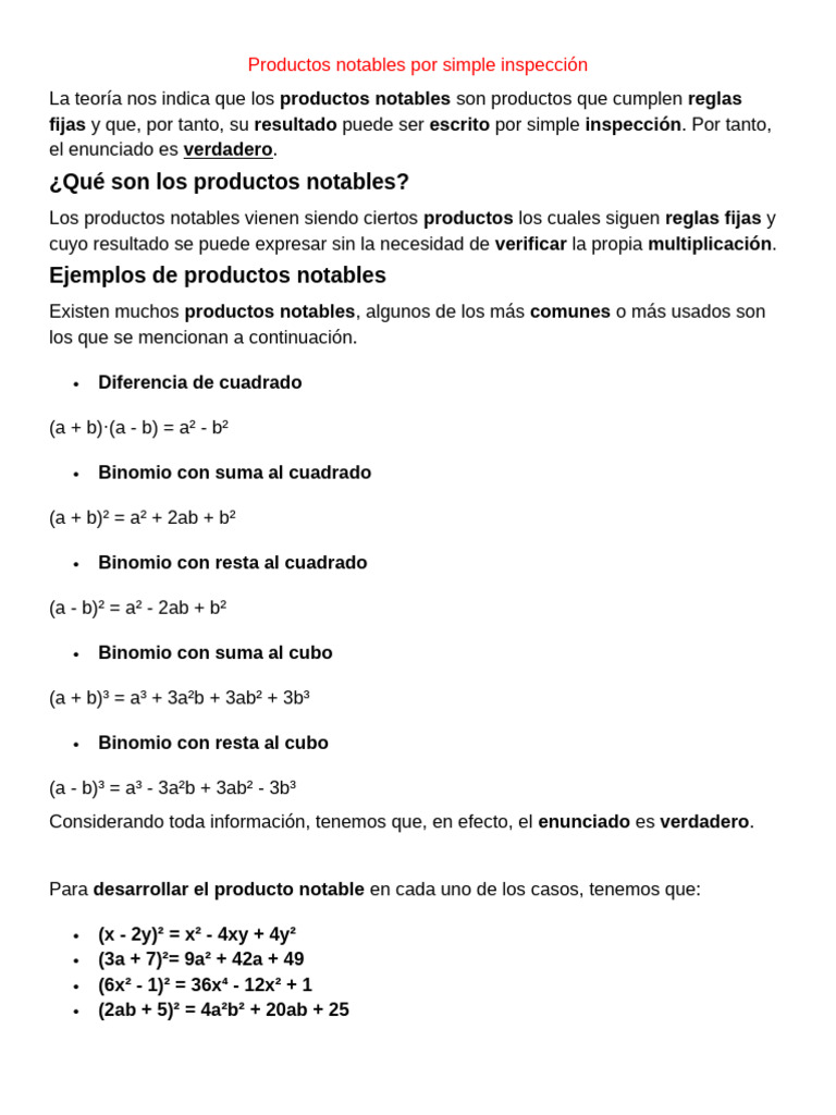 Productos Notables por Inspección | PDF | Proposición | División ...