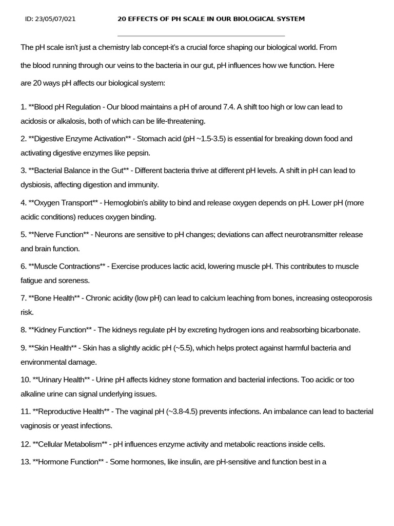 20 Effect of PH Scale in Our Biological System BCH 203 | PDF | Ph ...