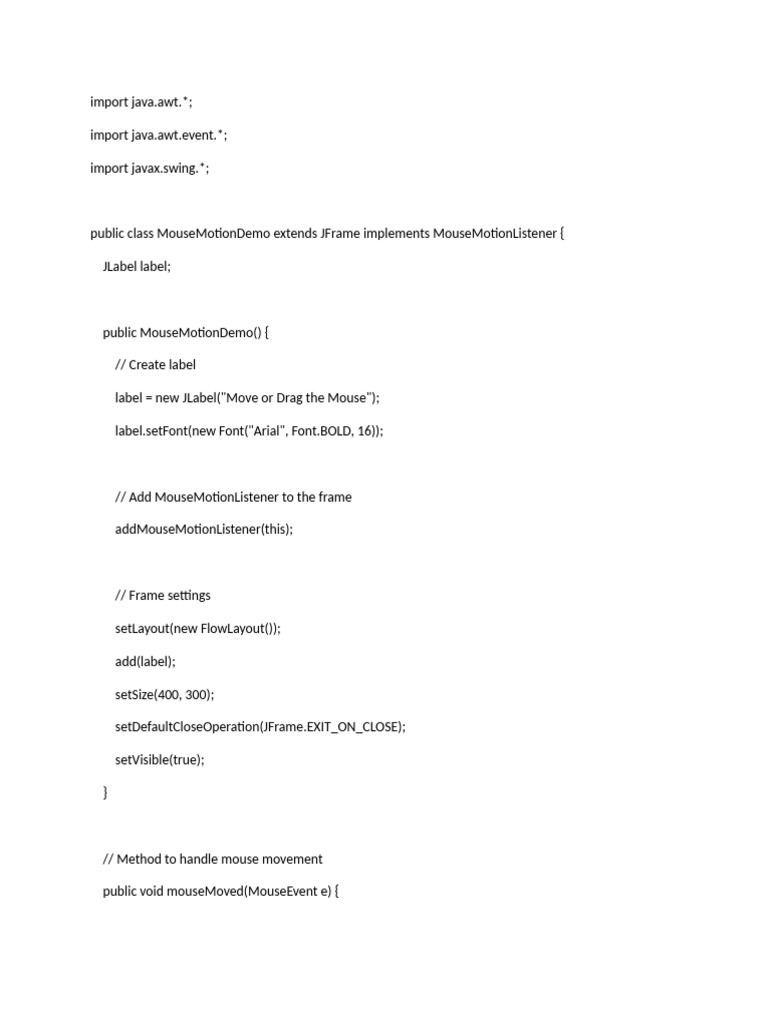 Java Mouse Motion Listener Example | PDF