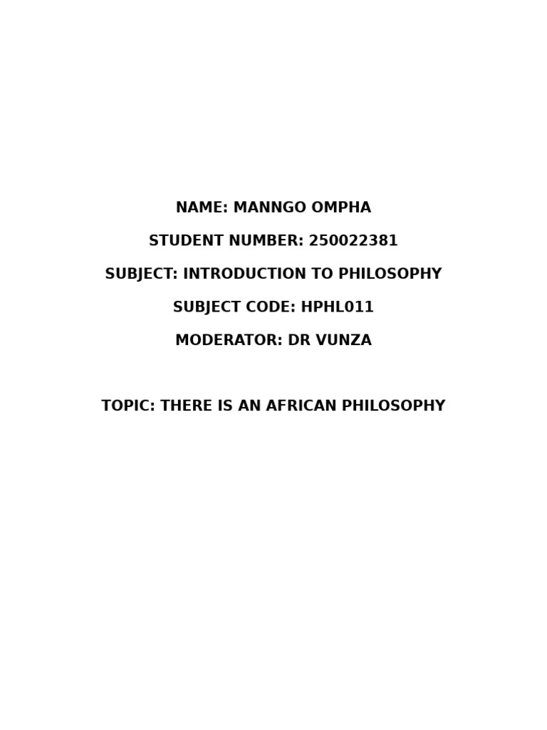 Existence and Importance of African Philosophy | PDF | Epistemology ...