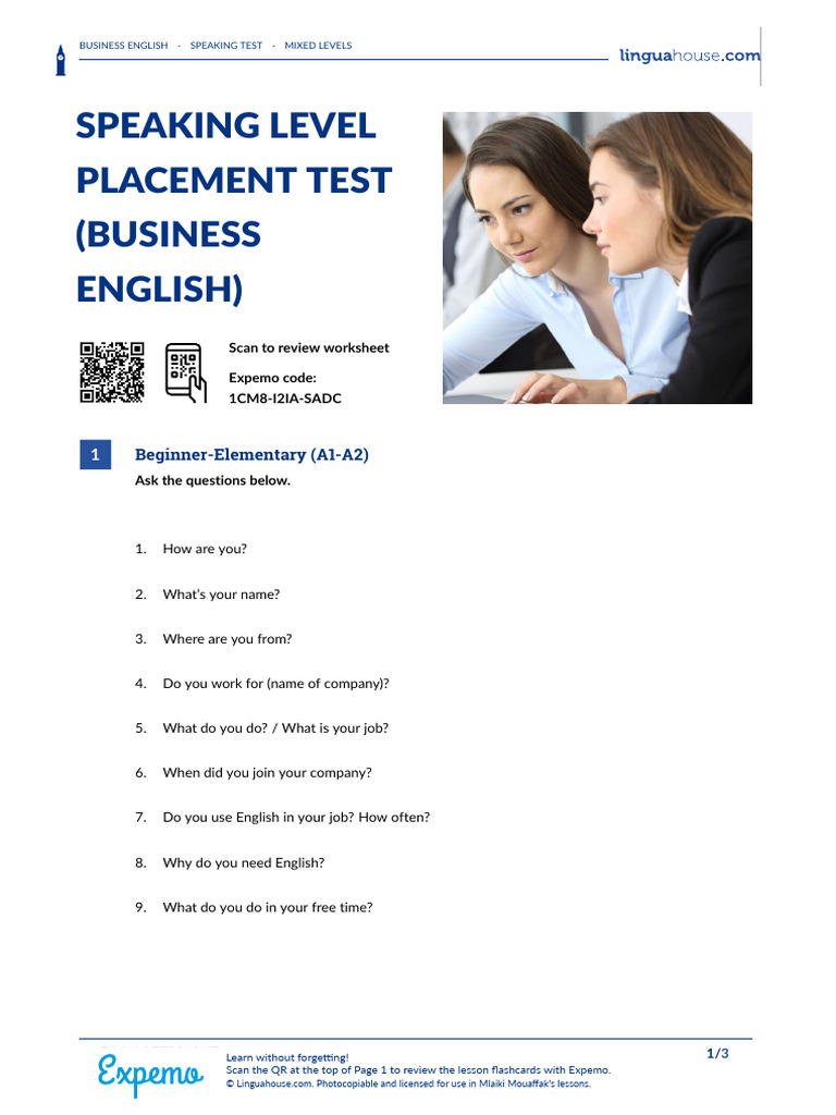 Business English Speaking Test Guide | PDF | Human Communication ...