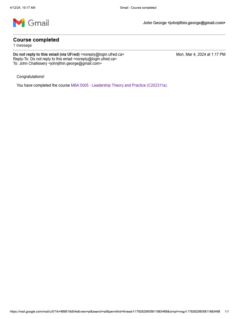 Gmail - Course Completed | PDF