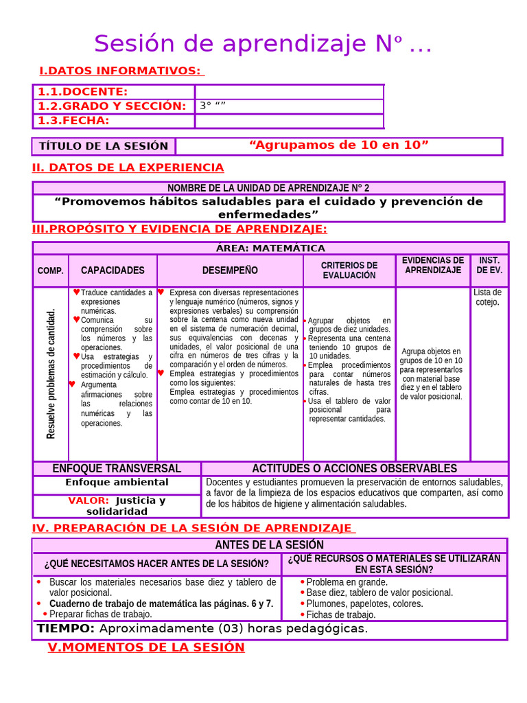 Sesiòn Contamos Agrupando de 10 1N 10 Maestra Janet | PDF | Aprendizaje