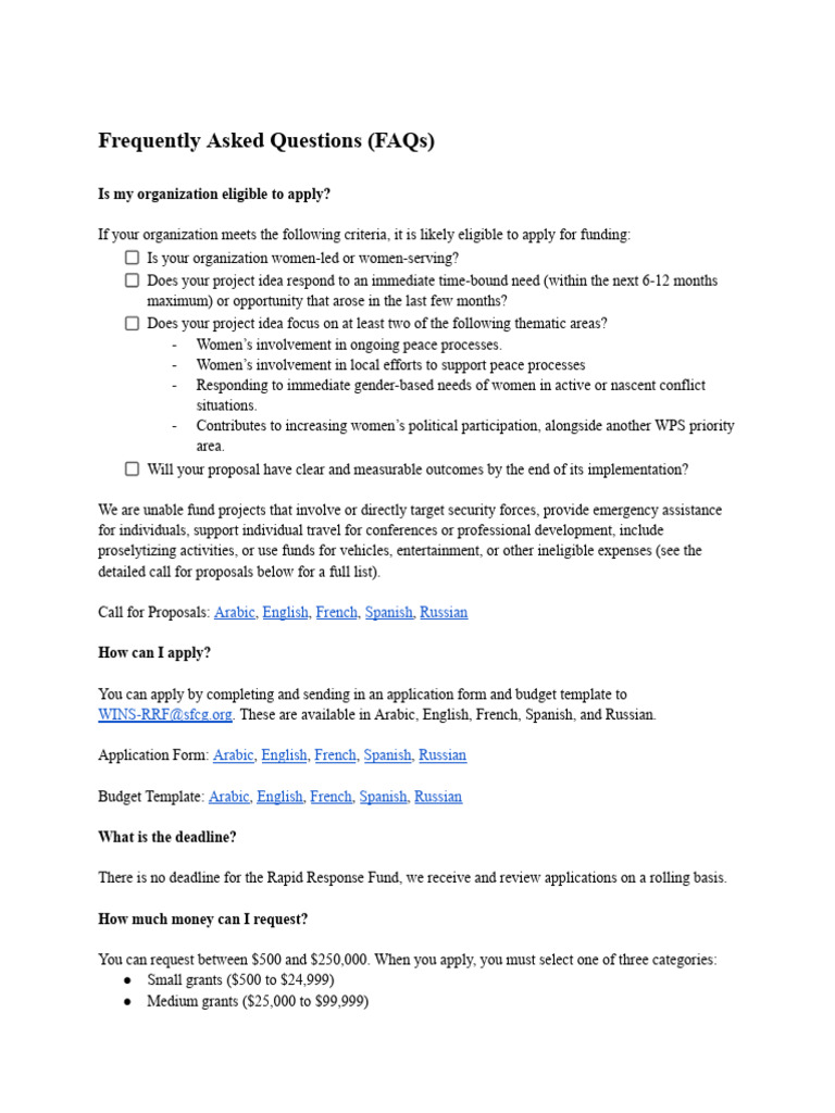 SHE WINS RRF Frequently Asked Questions | PDF | International Relations