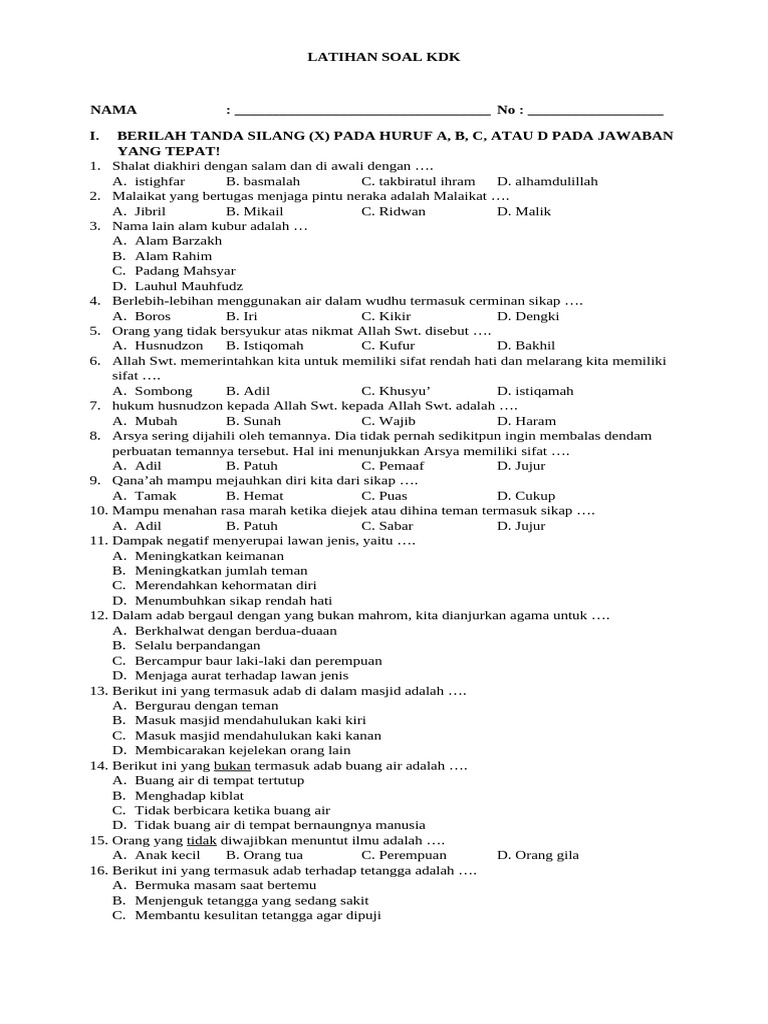 Latihan Soal KDK - Edit | PDF