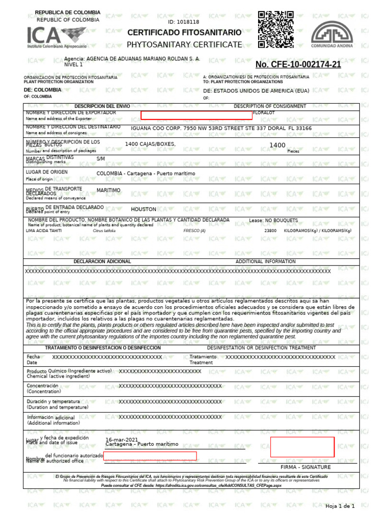 Certificado Fitosanitario de Exportación | PDF