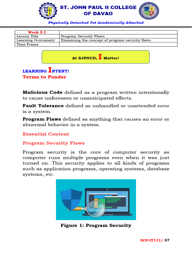 ICT SCP IT111 Program Security Flaws | PDF | Computer Virus | Malware