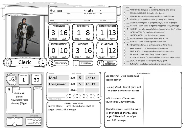 Cleric Pirate Character Sheet | PDF
