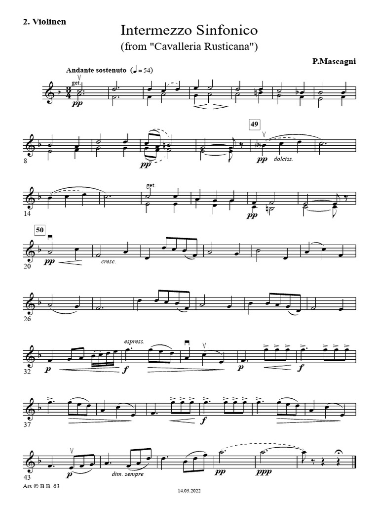 26 Mascagni - Intermezzo - DMW - 2 Vln | PDF | Vocal Music | Compositions