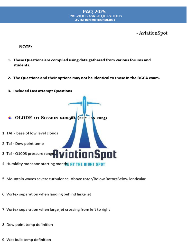 Previous Asked Questions Aviation Met Aviationspot | PDF | Cloud ...