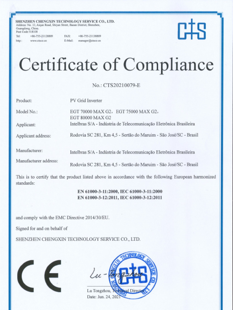 Certificado de Conformidade IEC 6100 - EGT 75000 MAX G2 | PDF