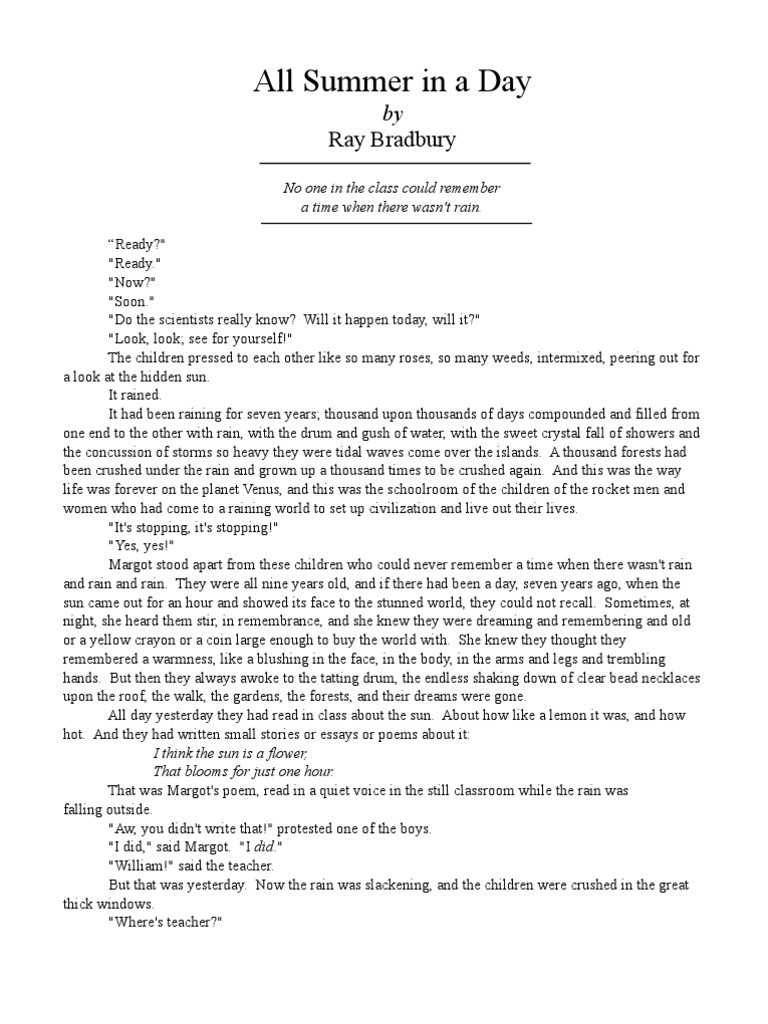 All Summer in A Day - Ray Bradbury | PDF | Nature