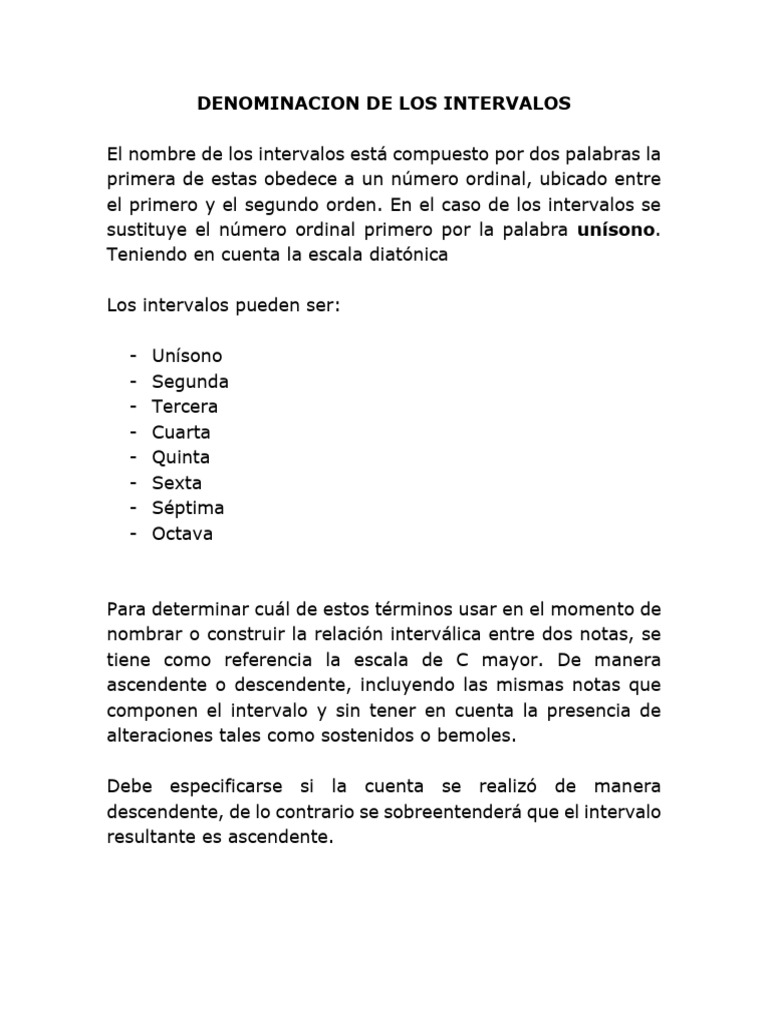 Denominacion de Intervalos | PDF | Intervalo (música) | Escala (música)