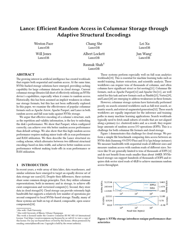 Lance: Efficient Random Access in Columnar Storage through Adaptive Structural Encodings | PDF ...