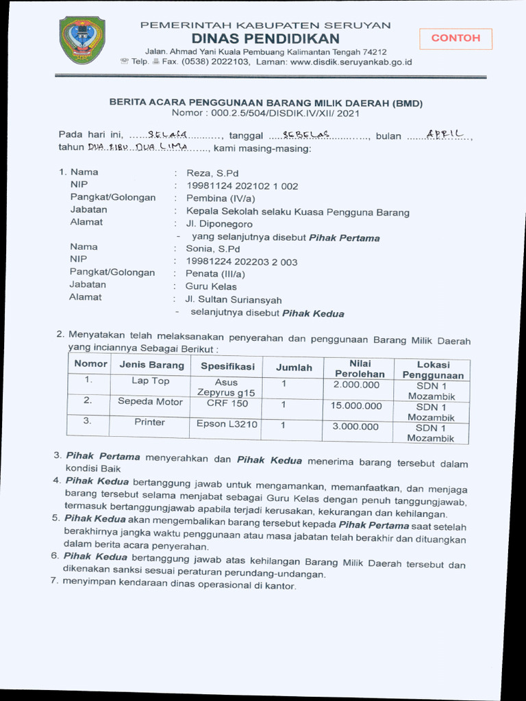 Contoh Ba Pemakaian Barang | PDF