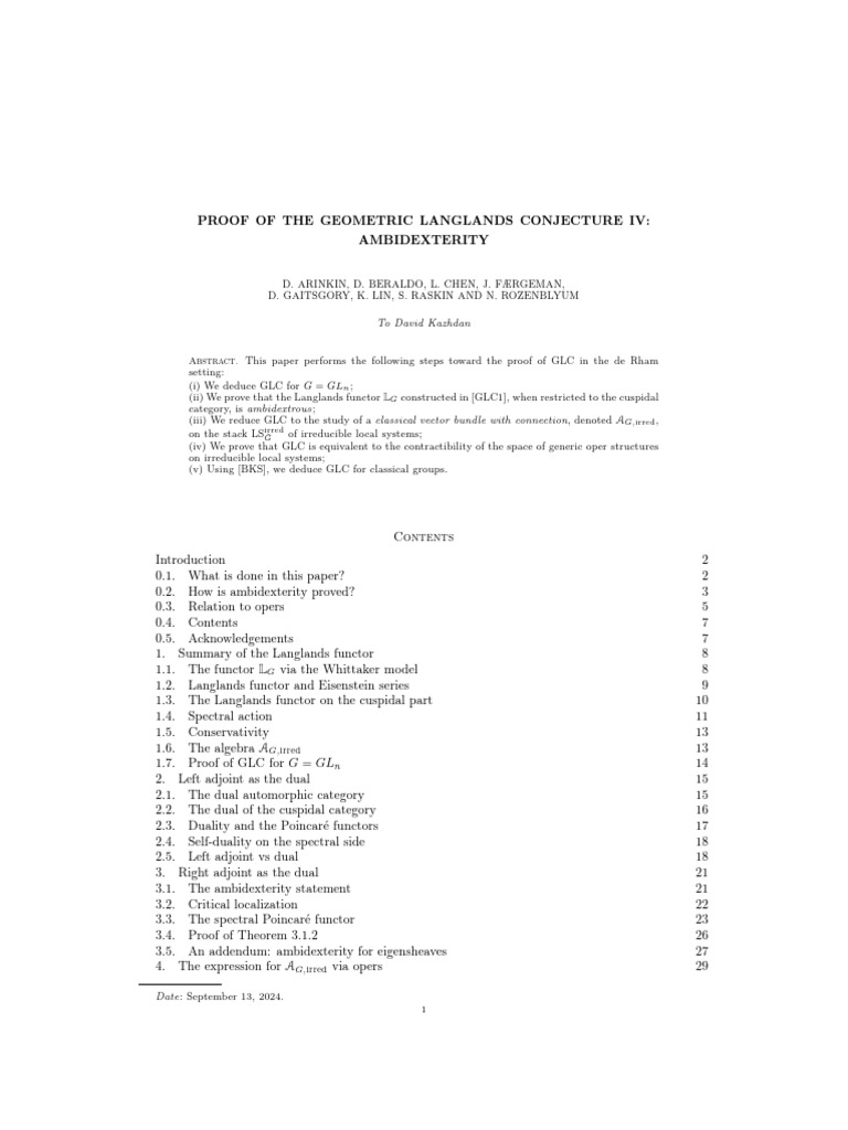 Geometric Langlands Conjecture IV: Ambidexterity | PDF | Geometry ...