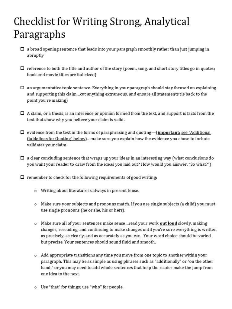 Checklist For Writing Strong Paragraphs | PDF | Comma | Ellipsis