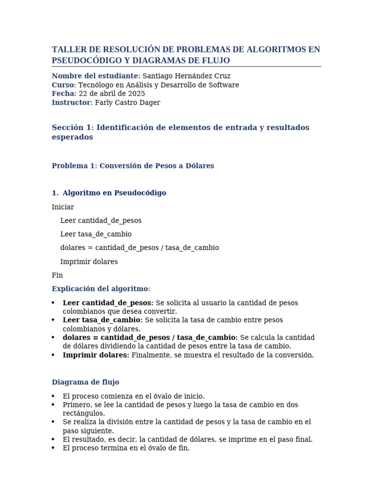 Taller de Resolución de Problemas de Algoritmos en Pseudocódigo y ...