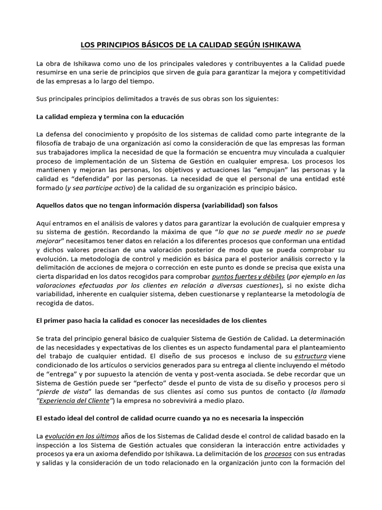 Principios de Calidad según Ishikawa | PDF | Calidad (comercial ...