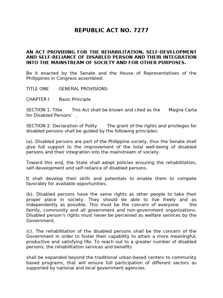 Ra 7277 Magna Carta Disabled | PDF | Employment | Americans With ...