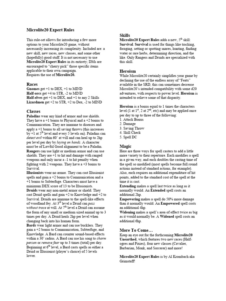 Microlite20 Expert Rules | PDF