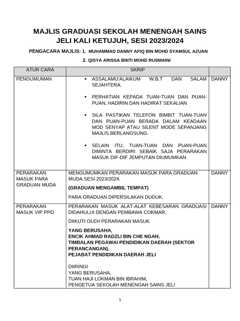 Teks MC Graduasi SPM 2023 | PDF
