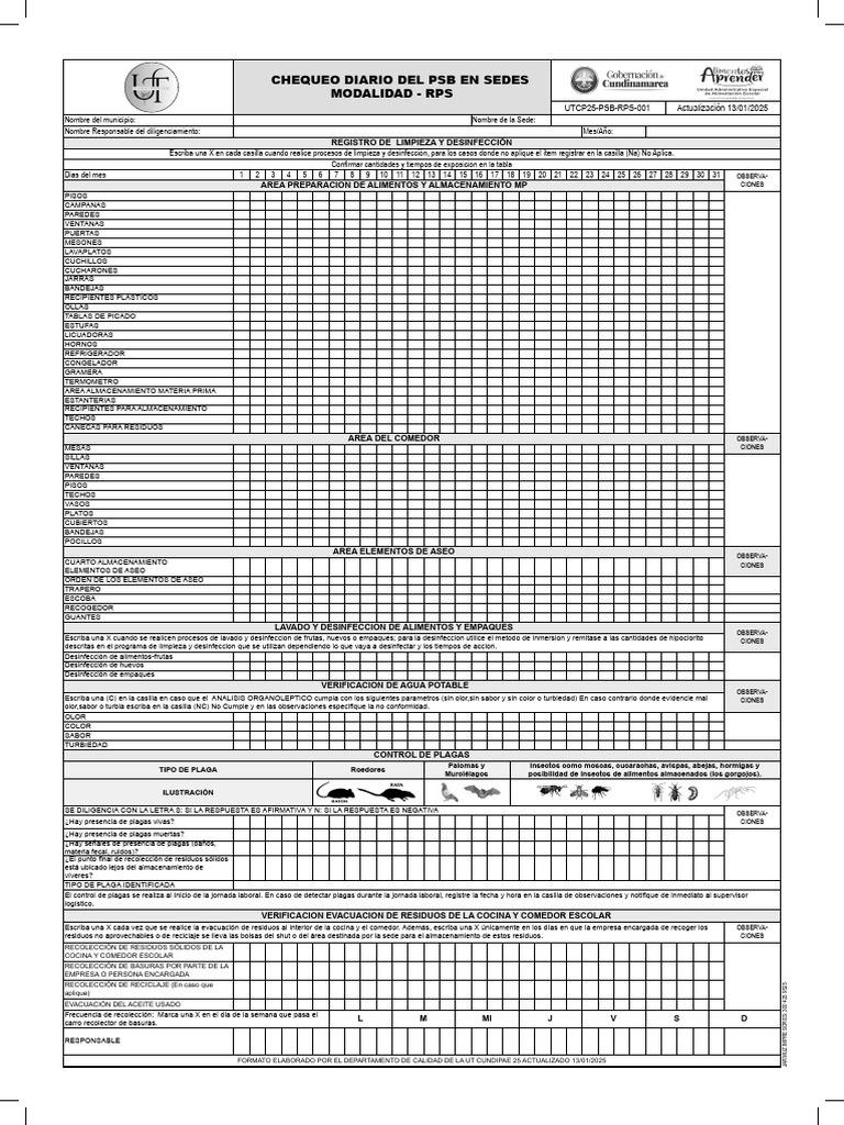 Chequeo Diario Del PSB en Sedes Modalidad - Rps | PDF | Residuos