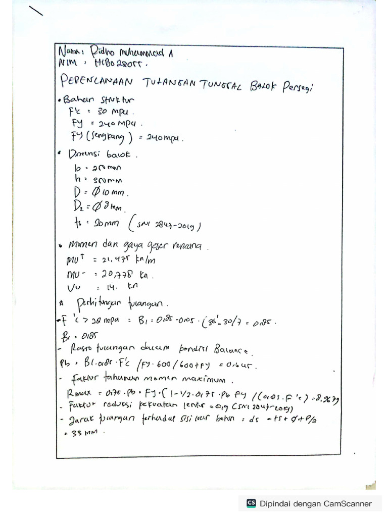 h1b023055 - Ridho Muhammad A - Tugas Perancangan Balok Struktur | PDF