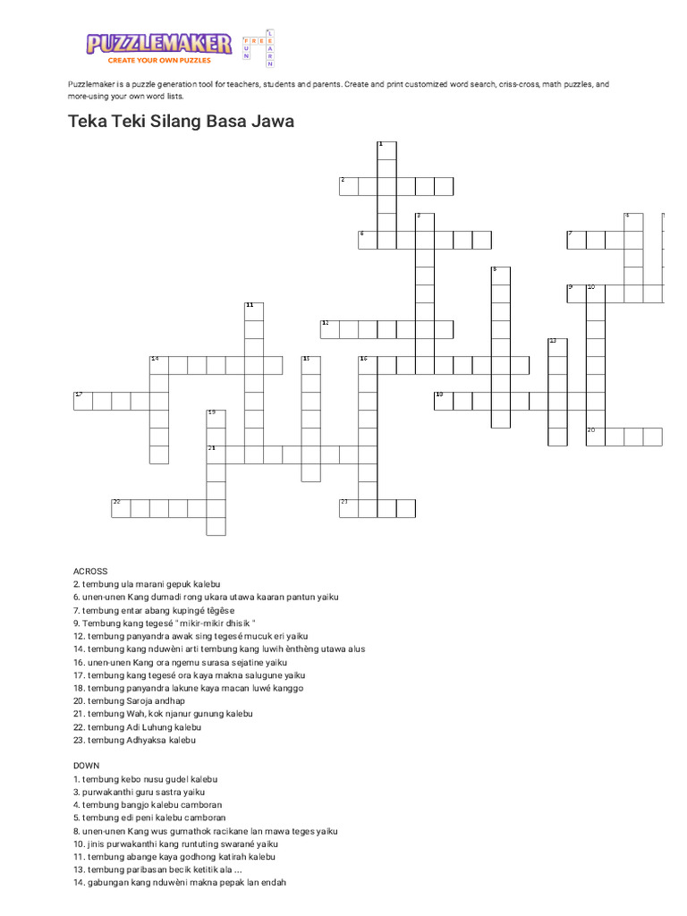 Criss Cross Puzzle - Discovery Education Puzzlemaker | PDF