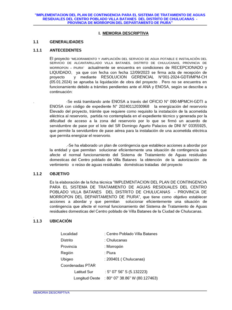 Memoria Dscriptiva - Ficha PTAR | PDF | Tratamiento de aguas residuales | Aguas residuales