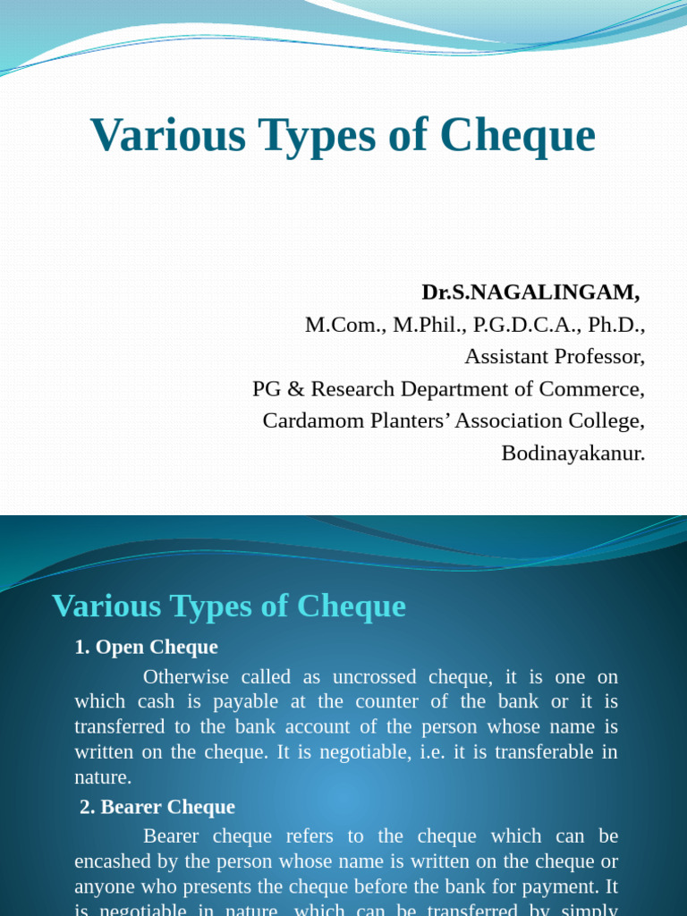 Various Types of Cheque | PDF | Cheque | Negotiable Instrument
