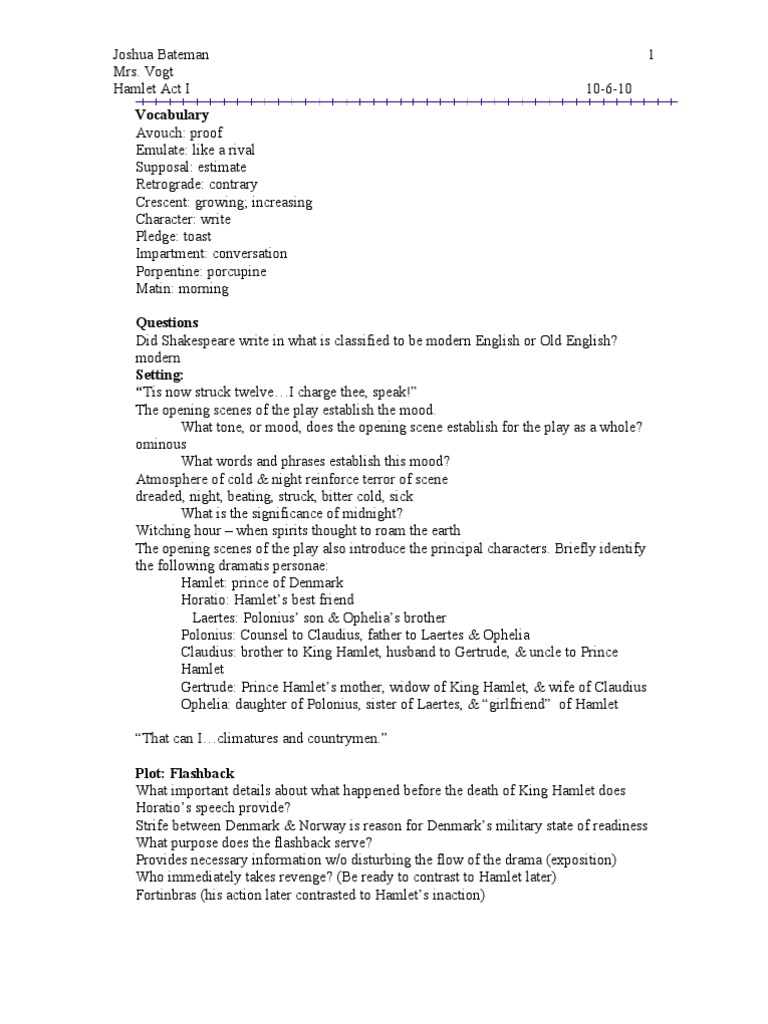 Hamlet Act I Study Guide | PDF | Hamlet