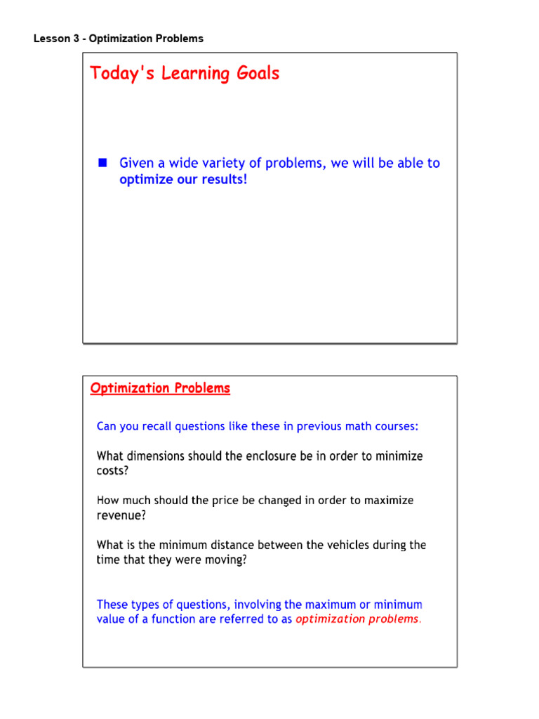 Lesson 3 - Optimization Problems | PDF
