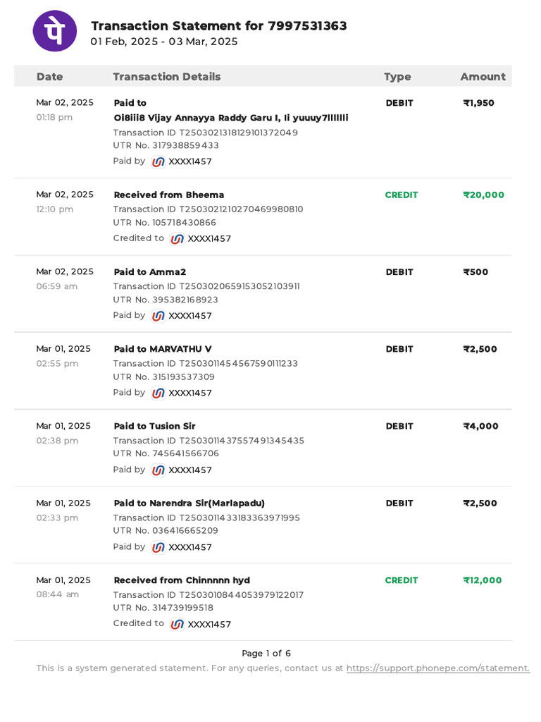 PhonePe Statement Feb2025 Mar2025 | PDF | Debit Card | Financial Services