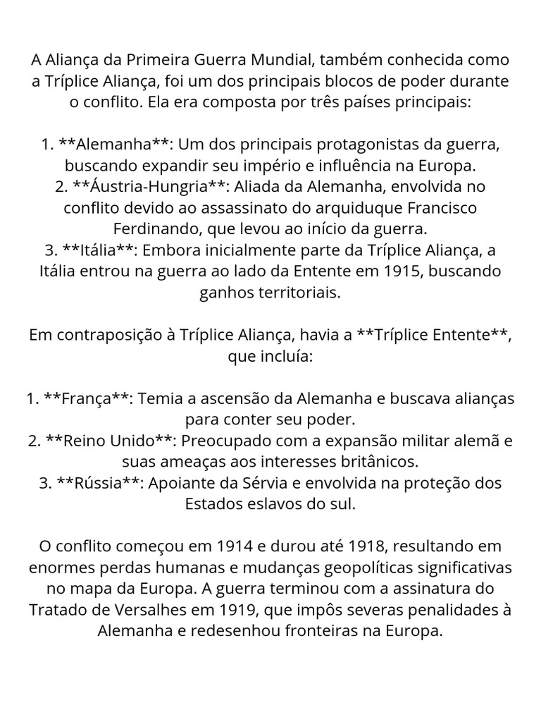 Tríplice Aliança na Primeira Guerra Mundial | PDF