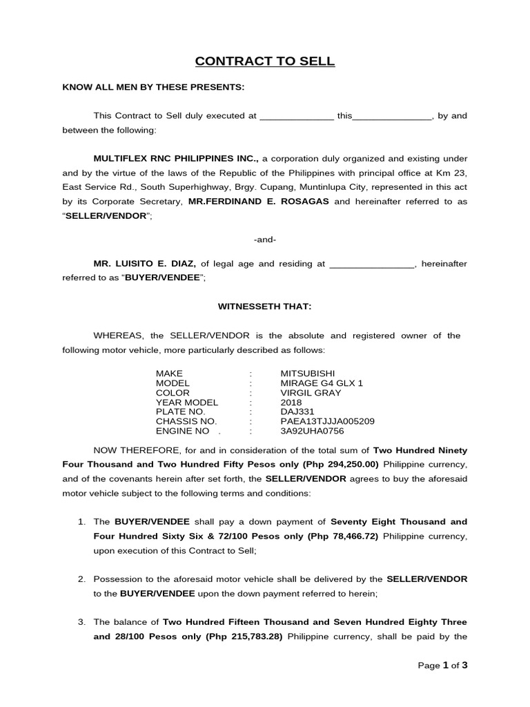 Draft Contract To Sell | PDF | Private Law | Common Law