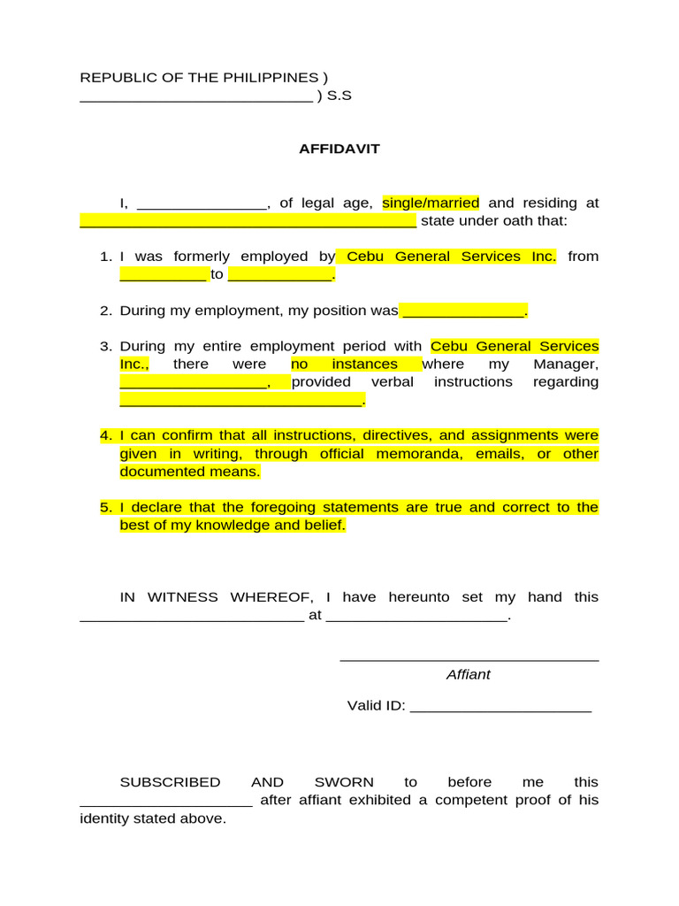 Affidavit of Employment Verification | PDF
