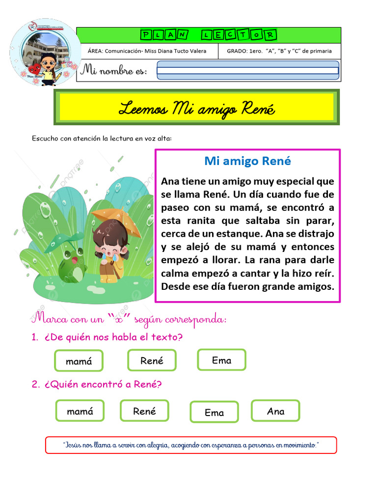 Plan Lector Mi Amigo Rene | PDF