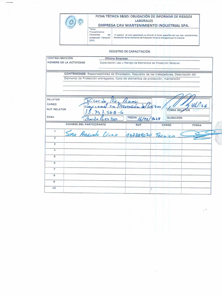 capacitacion uso EPP | PDF